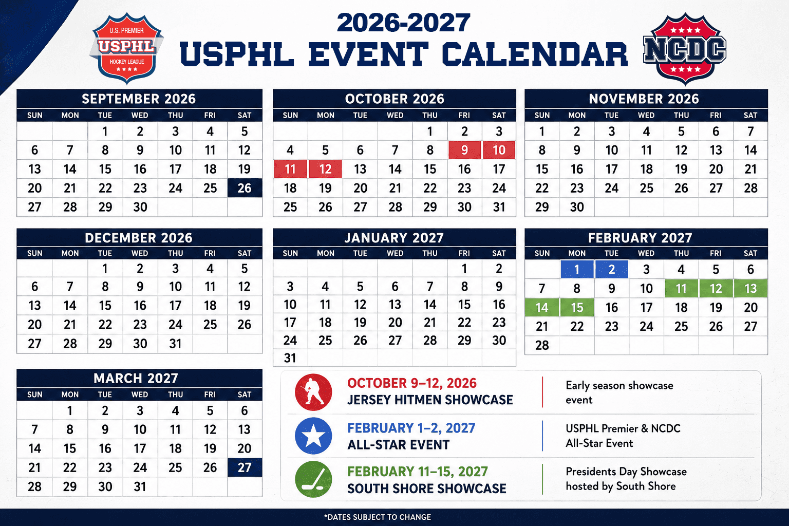 NCDC Calendar Of Events • USPHL - United States Premier Hockey League